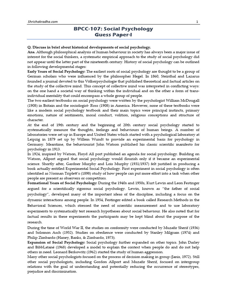 Historical Developments in Social Psychology | PDF | Self Concept ...