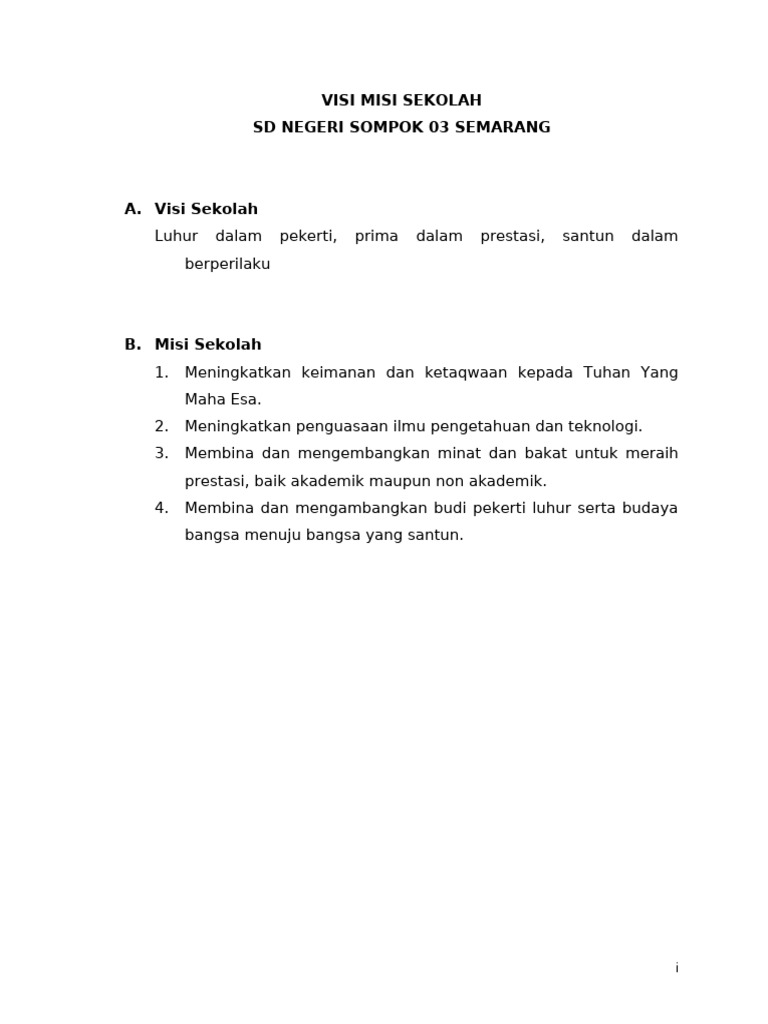 Visi Misi SD Negeri Sompok 03 Semarang | PDF