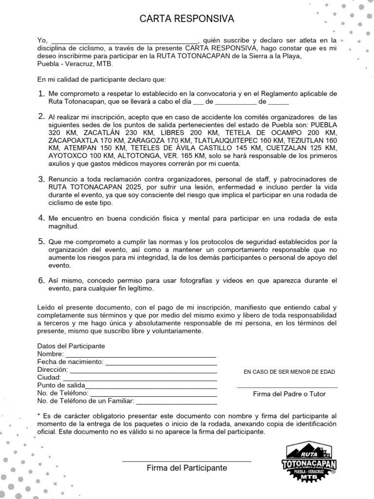 Carta Responsiva RT25 | PDF