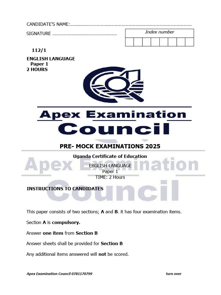 Uce English Paper 1 Pre Mocks Apex 2025 | PDF | Female Genital Mutilation
