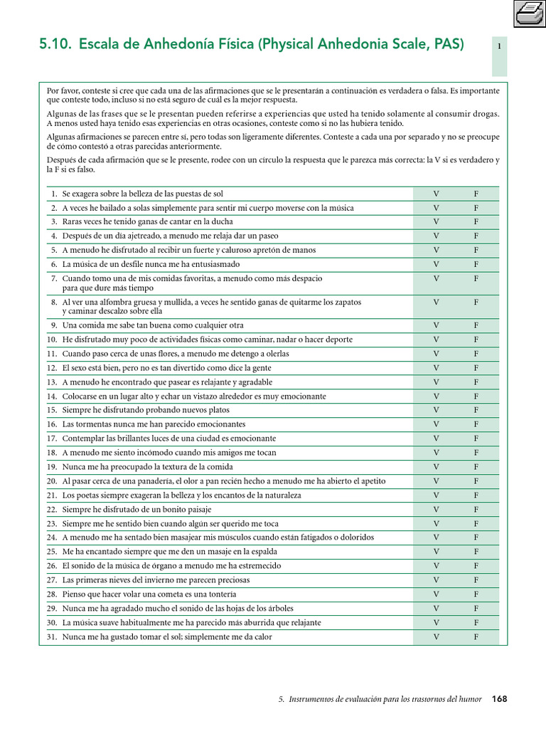 Escala de Anhedonia Física | PDF
