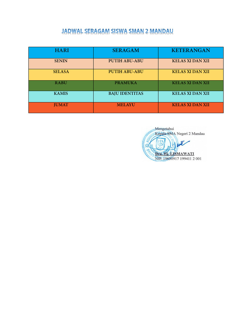 Jadwal Seragam Siswa Sman 2 Mandau | PDF