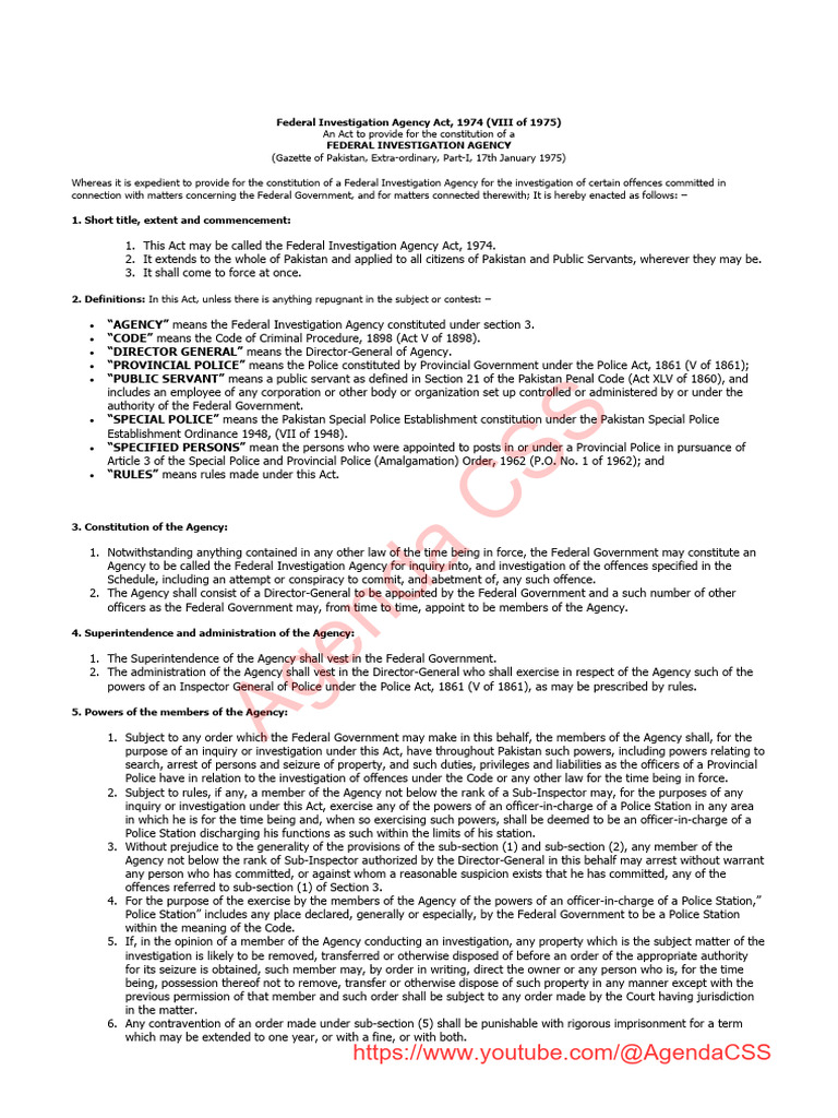 Federal Investigation Agency Act 1974 | PDF | Police | Prosecutor