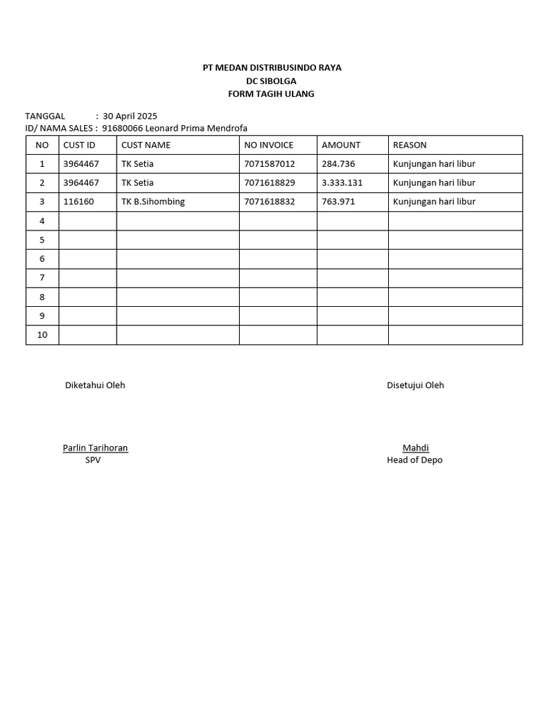 FORM TU Hari Libur | PDF