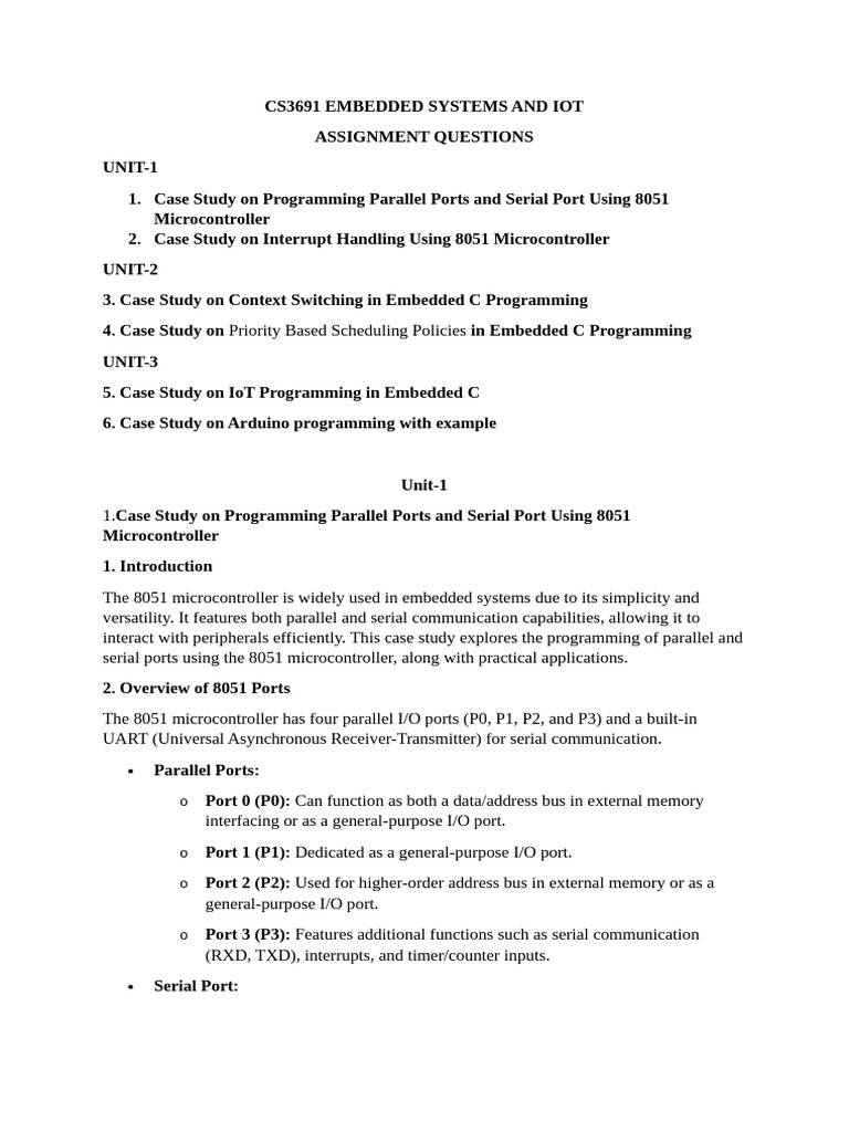 Cs3691 Embedded Systems and Iot Assigment Q and A | PDF | Internet Of Things | Arduino