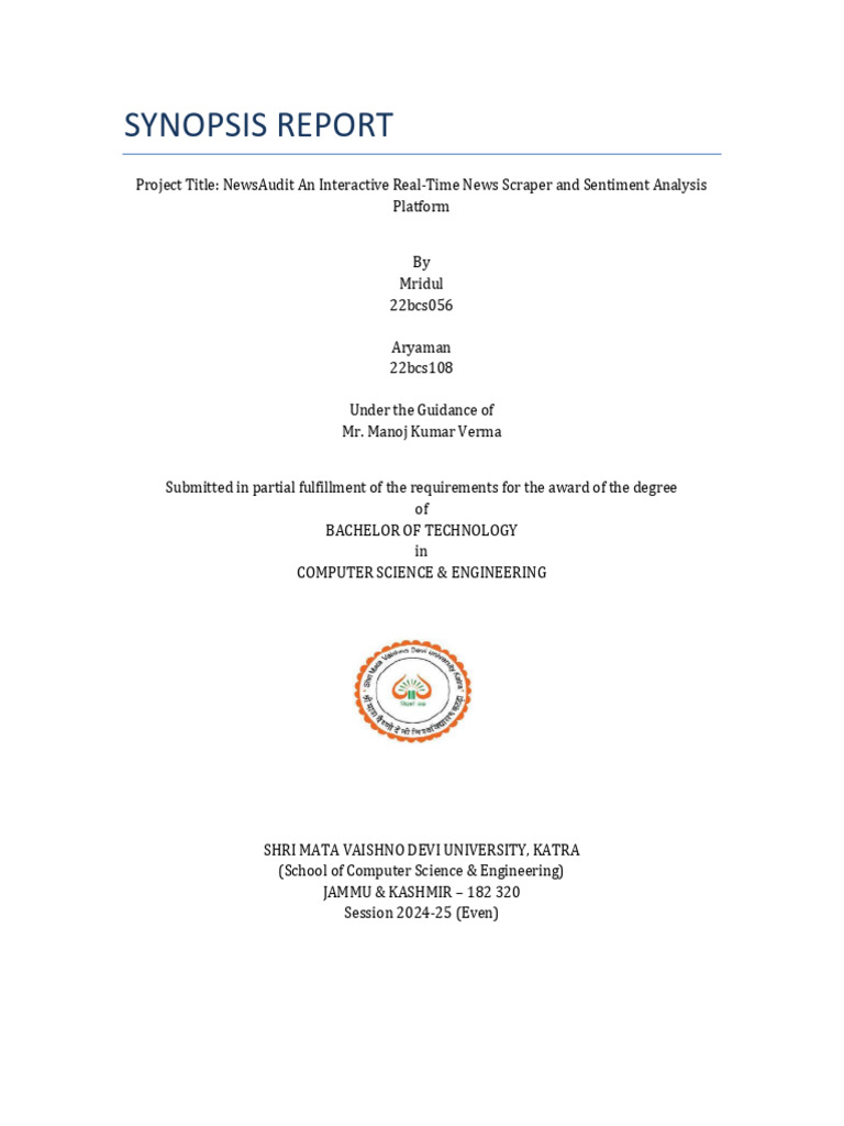 Newsscraper Project Synopsis | PDF | Speech Synthesis | Python (Programming Language)