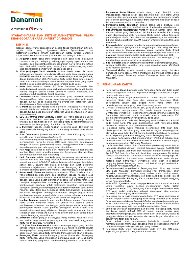 Syarat Dan Ketentuan Kartu Kredit Danamon Visa Mastercard Dan JCB ...