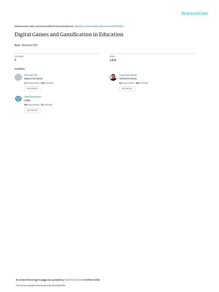 Digital Games and Gam If Ication in Education | PDF | Educational Technology | Motivation