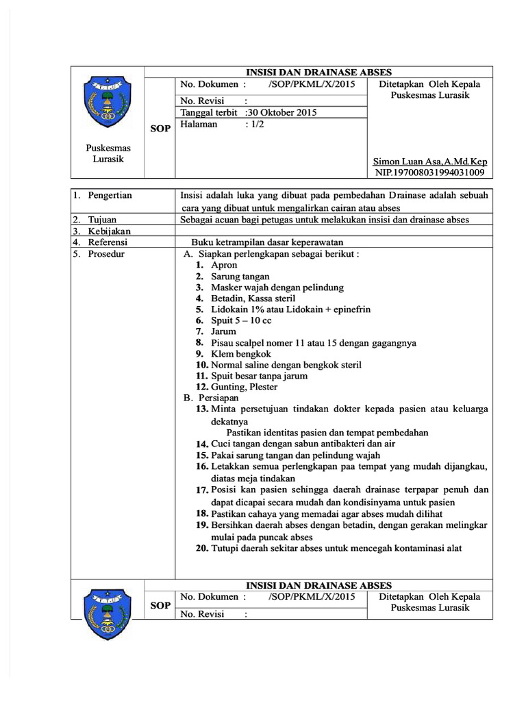 PDF Sop Insisi Dan Drainase Abses Compress | PDF