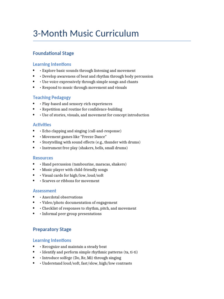 3-Month Music Curriculum Overview | PDF | Rhythm | Musical Notation