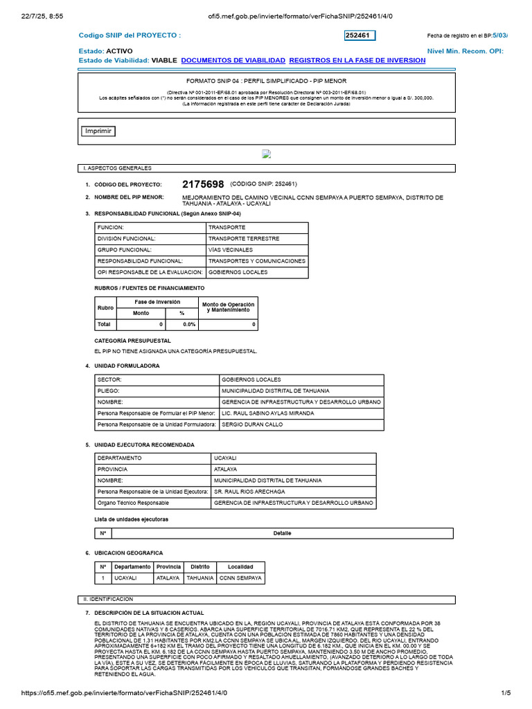 Ofi5.Mef - Gob.pe Invierte Formato VerFichaSNIP 252461 4 0 | PDF | Mercado (economía) | Economias