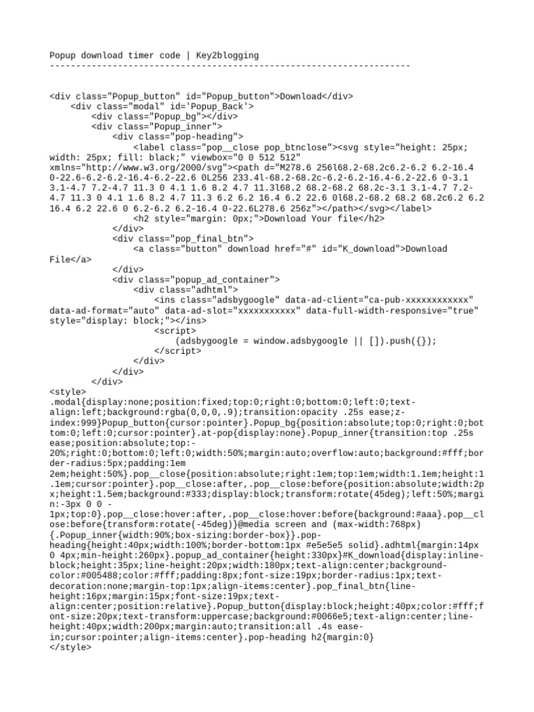 Popup Download Timer Code Example | PDF