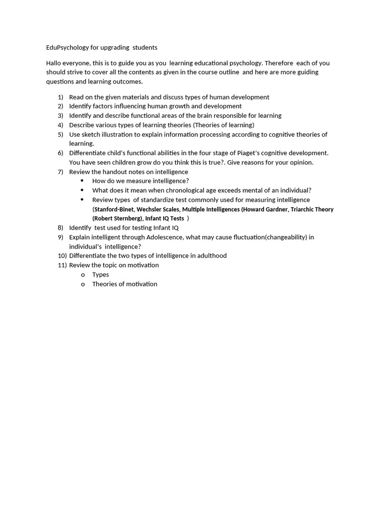 EduPsychology Assignment and Guiding Qs & Objectives2022 | PDF