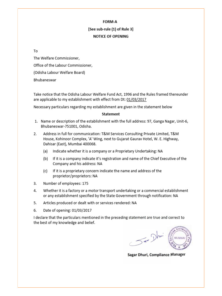 Form A LWF Notice of Opening | PDF