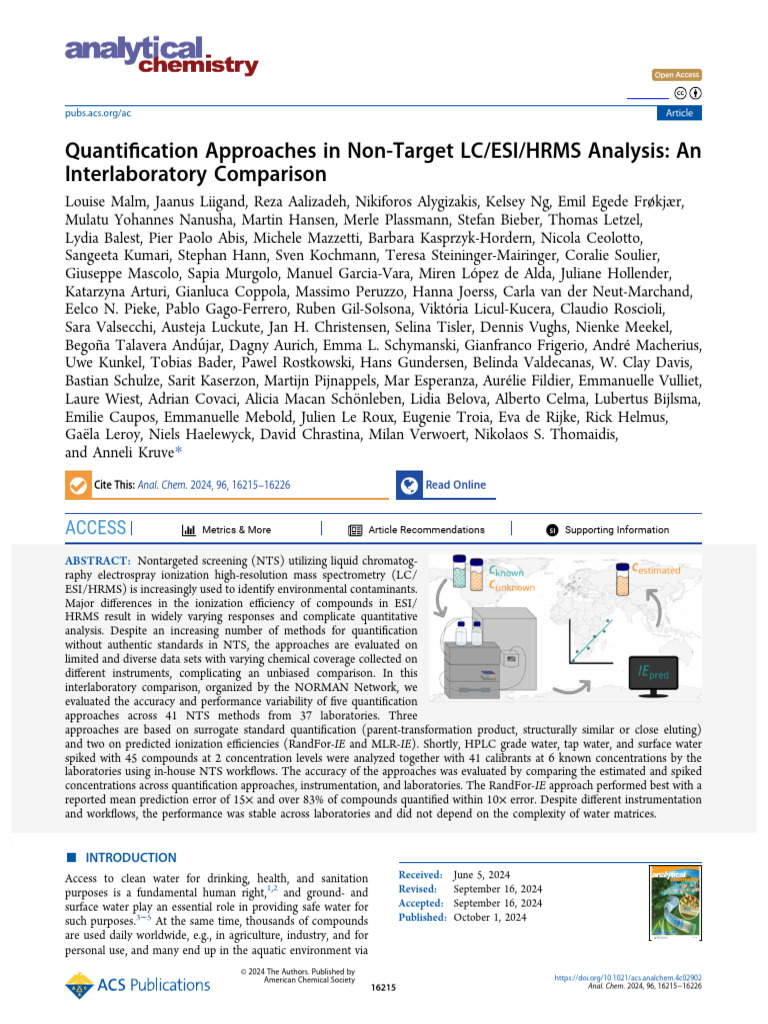 Malm Et Al 2024 Quantification Approaches in Non Target LC Esi Hrms ...