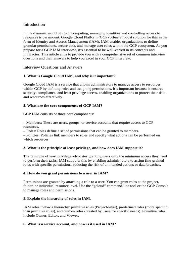 GCP IAM Interview Questions Guide | PDF | Cloud Computing | Access Control