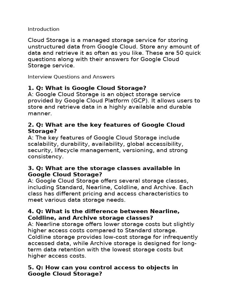 50 Interview Questions Google Cloud Storage | PDF | Cloud Computing | Computer Data Storage