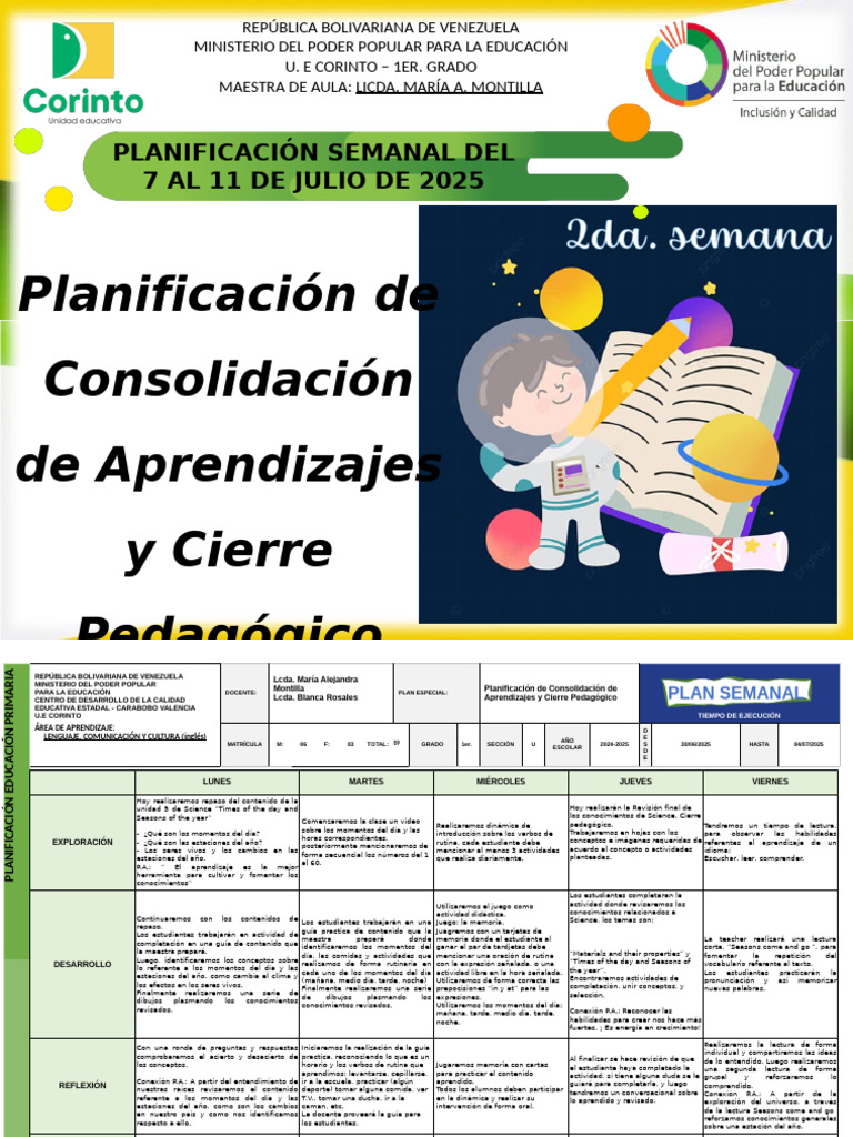 Primer Grado Planificación Del 7 Al 11 de Julio | PDF | Educación ...