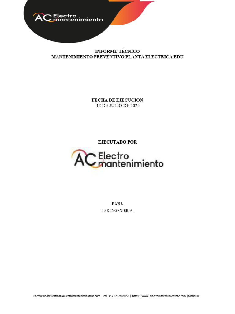 Informe Mtto Planta Eléctrica EDU 2025 | PDF | Inyección de combustible | Motores