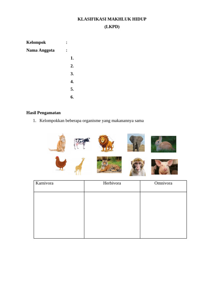 LKPD Klasifikasi Makhluk Hidup | PDF