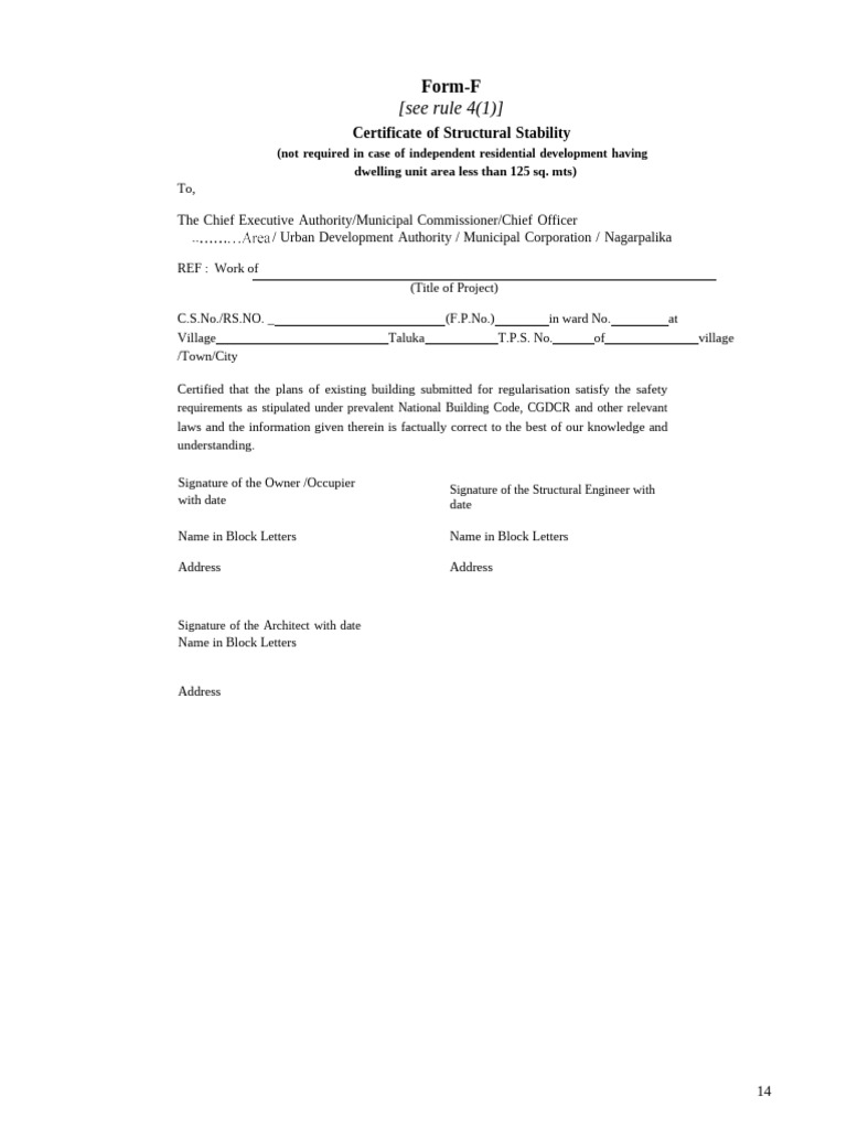 Form F Certificate of Structural Stability | PDF
