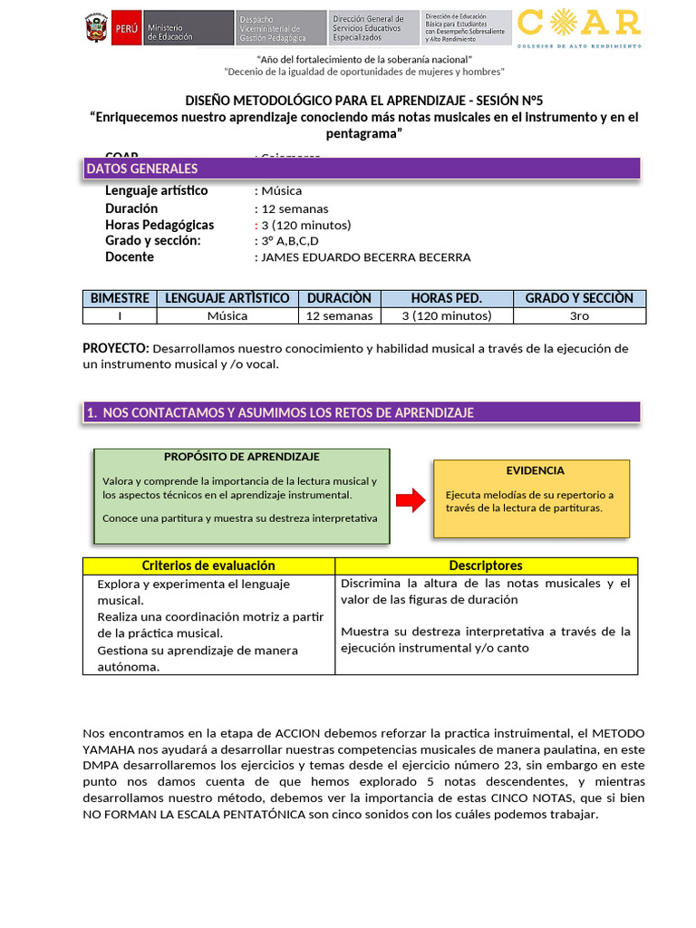 05 DMpA MÚSICA 3° | PDF | Partituras | Aprendizaje