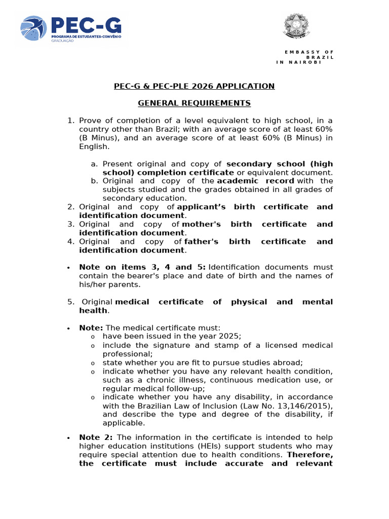 Pec-G & Pec-Ple 2026 Application - General Requirements | PDF ...