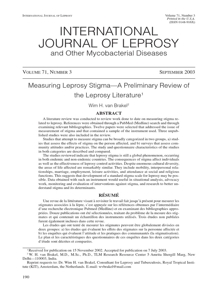 Measuring Leprosy Stigma: A Review | PDF | Social Stigma | Leprosy