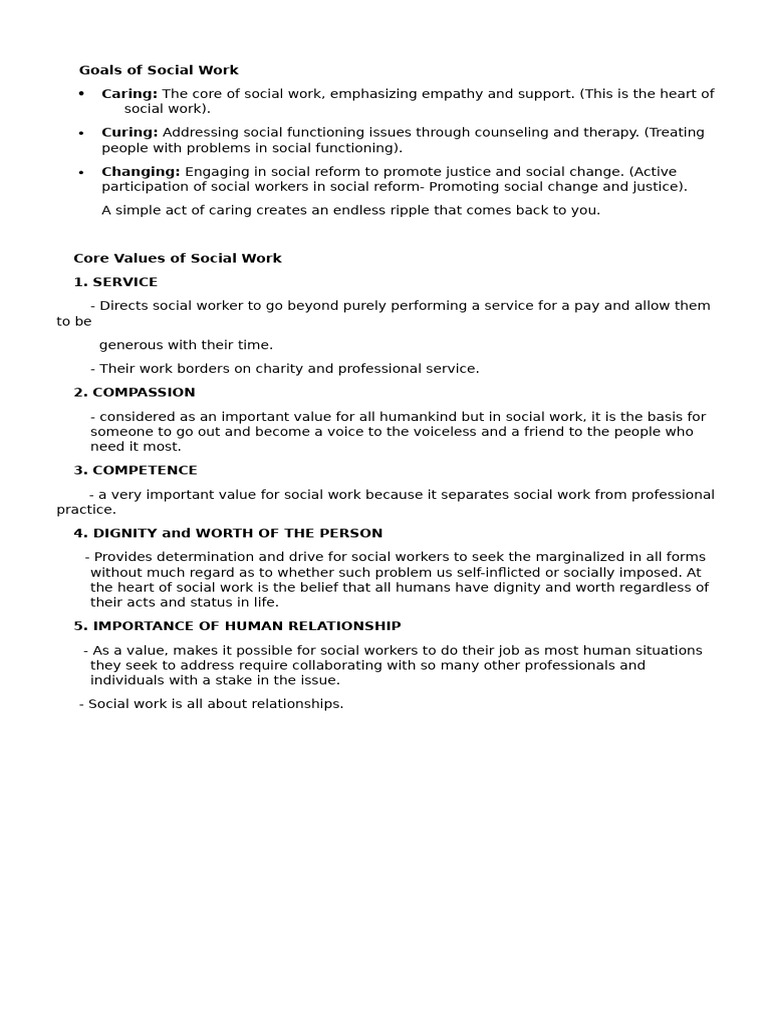 Key Goals of Social Work Practice | PDF