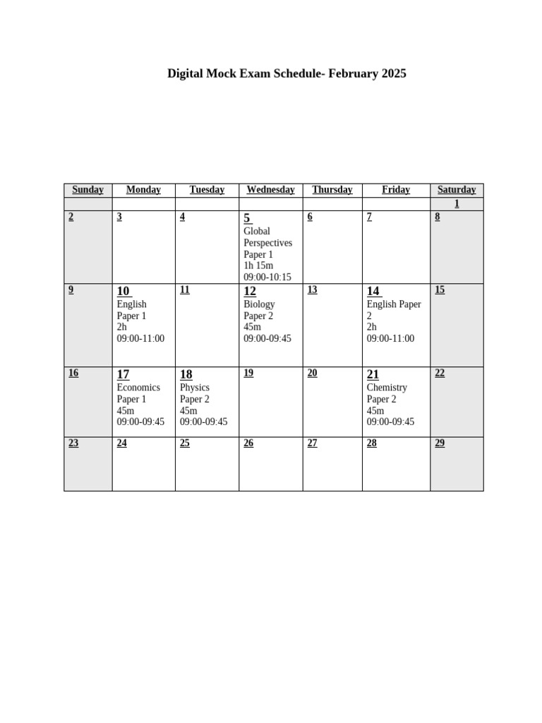 WA Digital Mock Exam Schedule | PDF