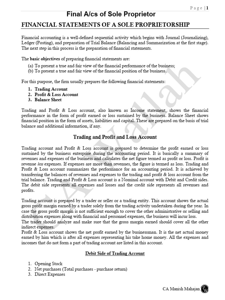 E-Notes - Final A - Cs of Sole Proprietor | PDF | Debits And Credits ...