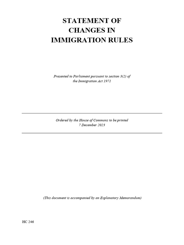 HC 246 - Statement of Changes in Immigration Rules | PDF | Lawyer