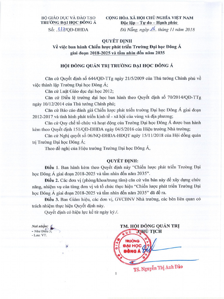 337 Chien Luoc Phat Trien Truong DHDA 2018-2025 Tam Nhin 2030 Cua ...