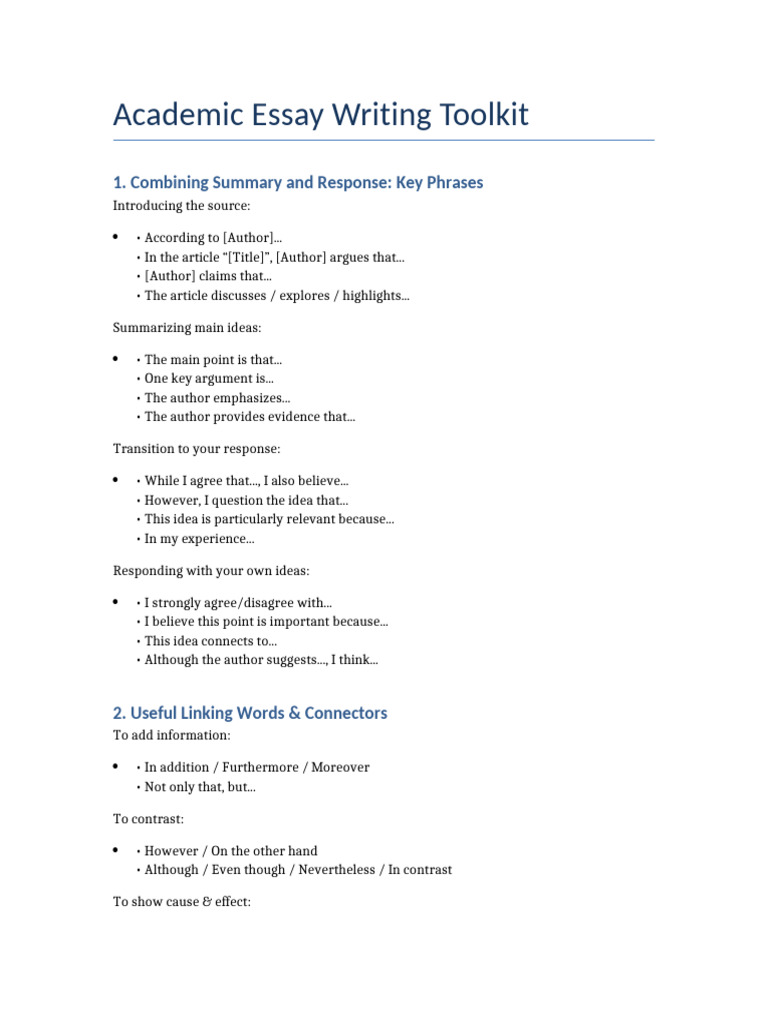 Academic Essay Writing Toolkit Updated | PDF | Essays | Verb