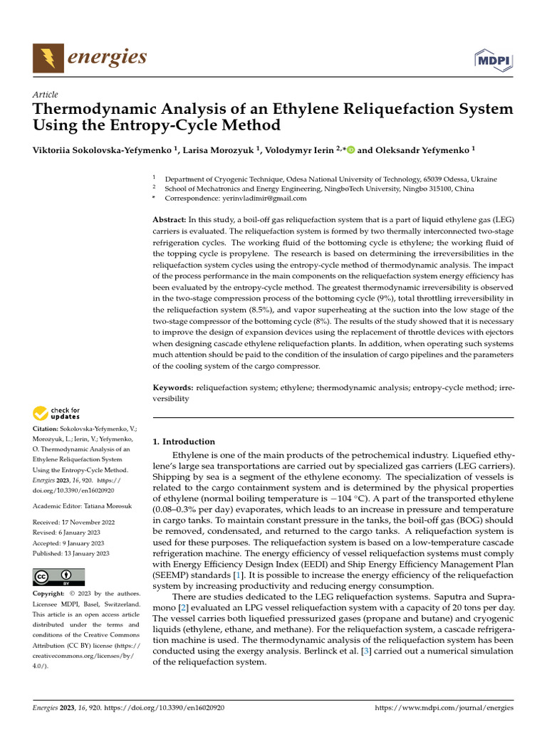 Ethylene Reliquefaction System | PDF | Applied And Interdisciplinary ...