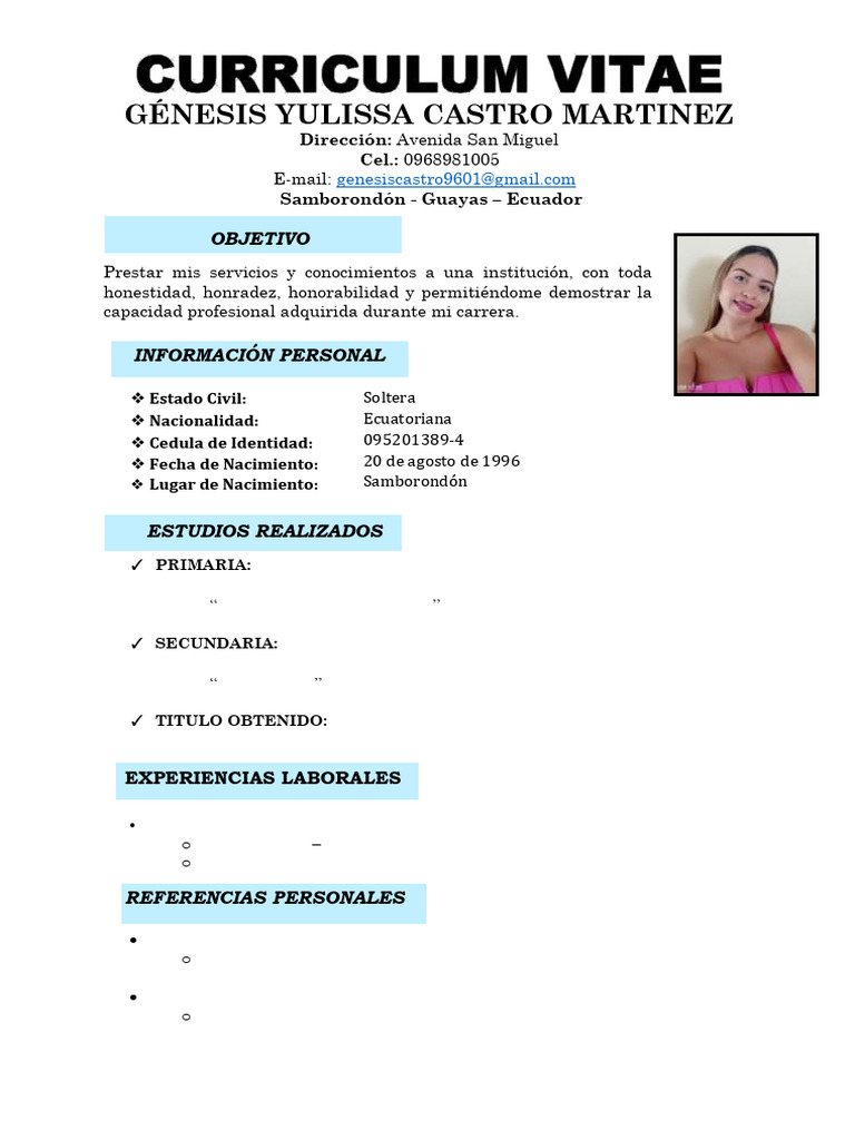 Currículum Genesis Castro | PDF