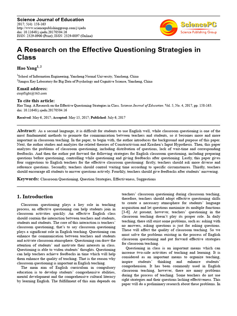 Effective Questioning Strategies in Class | PDF | Teachers | Learning