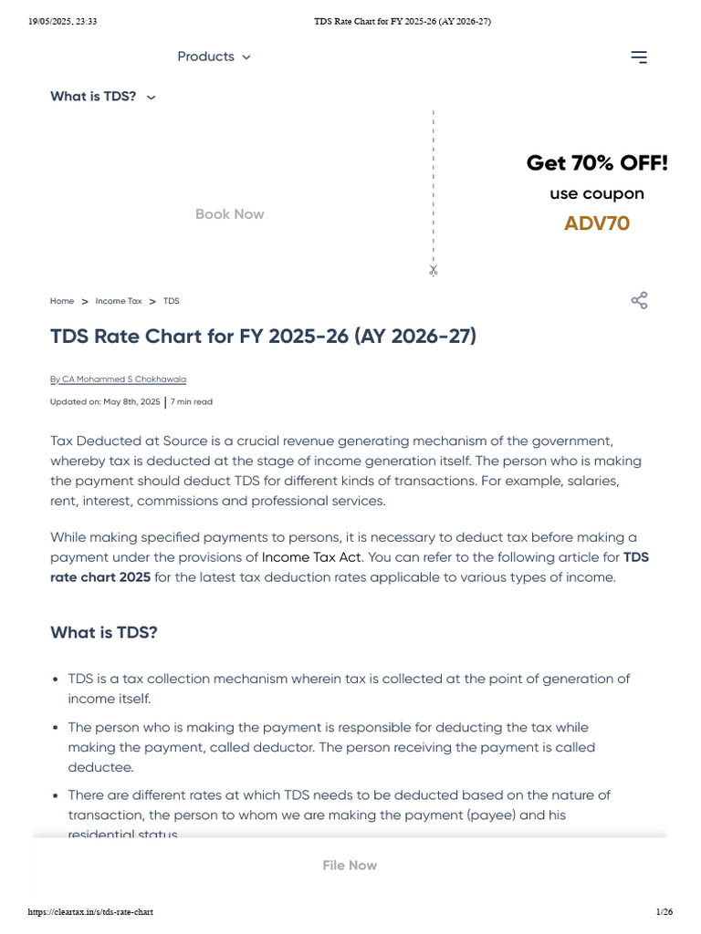 TDS Rate Chart For FY 2025-26 (AY 2026-27) | PDF | Capital Gains Tax ...