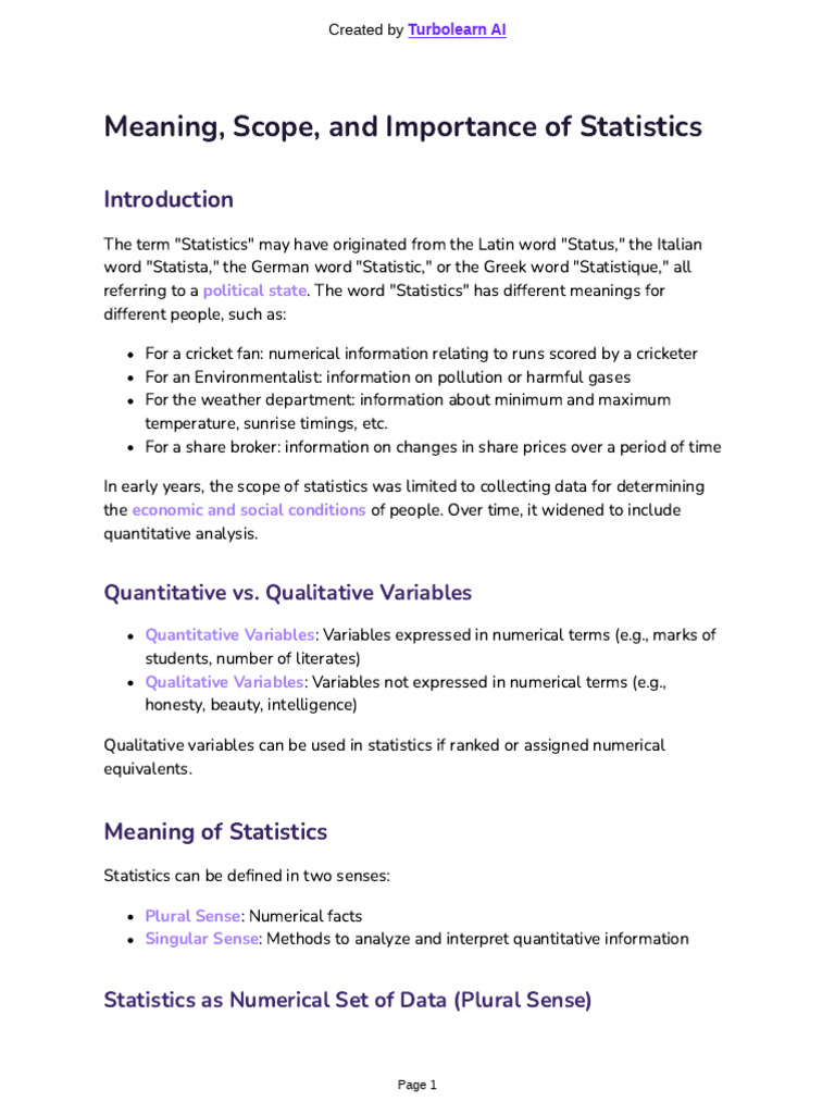 Meaning, Scope, and Importance of Statistics: Quantitative vs ...