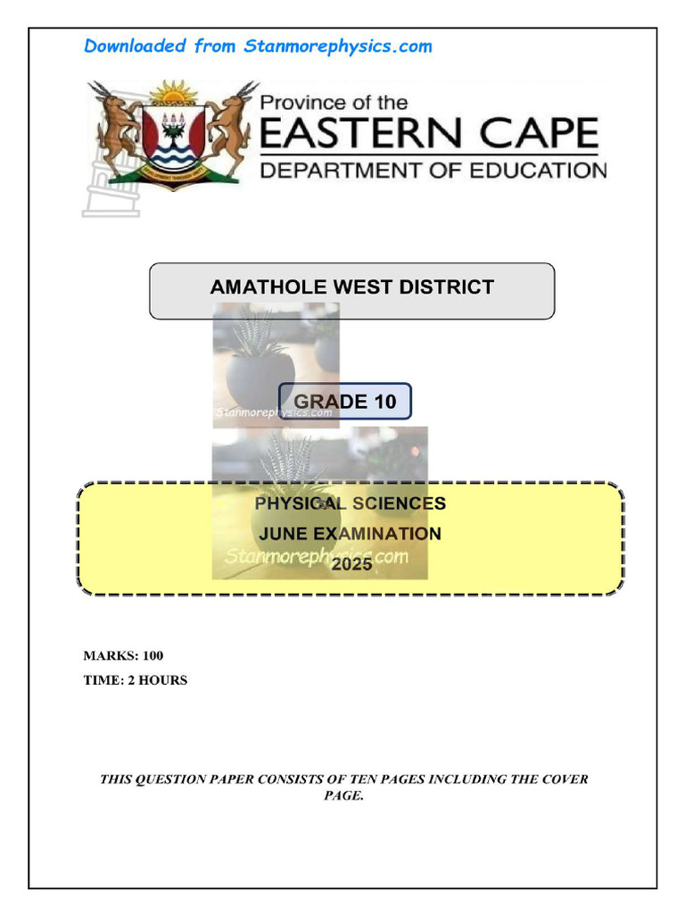 EC AW Physical Sciences Grade 10 June 2025 QP and Memo | PDF