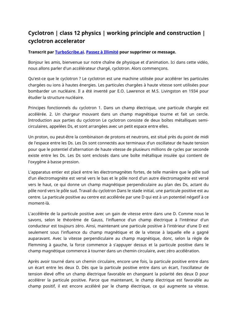 Construction et fonctionnement du cyclotron | PDF | Champ électrique ...