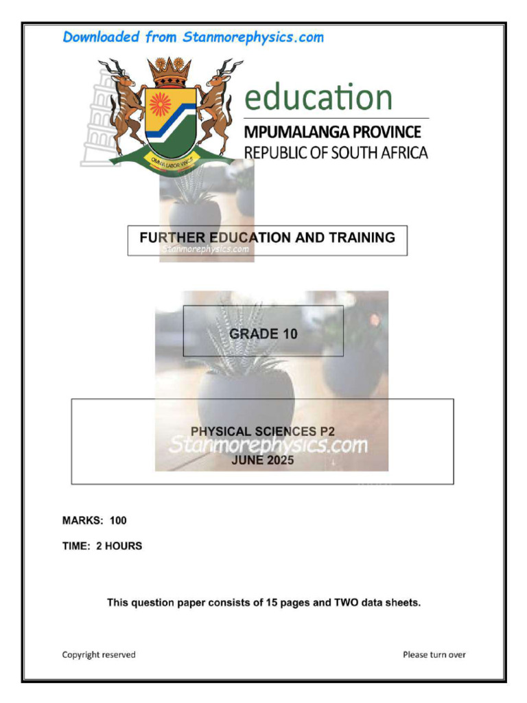 MP Physical Sciences Grade 10 June 2025 P2 and Memo | PDF