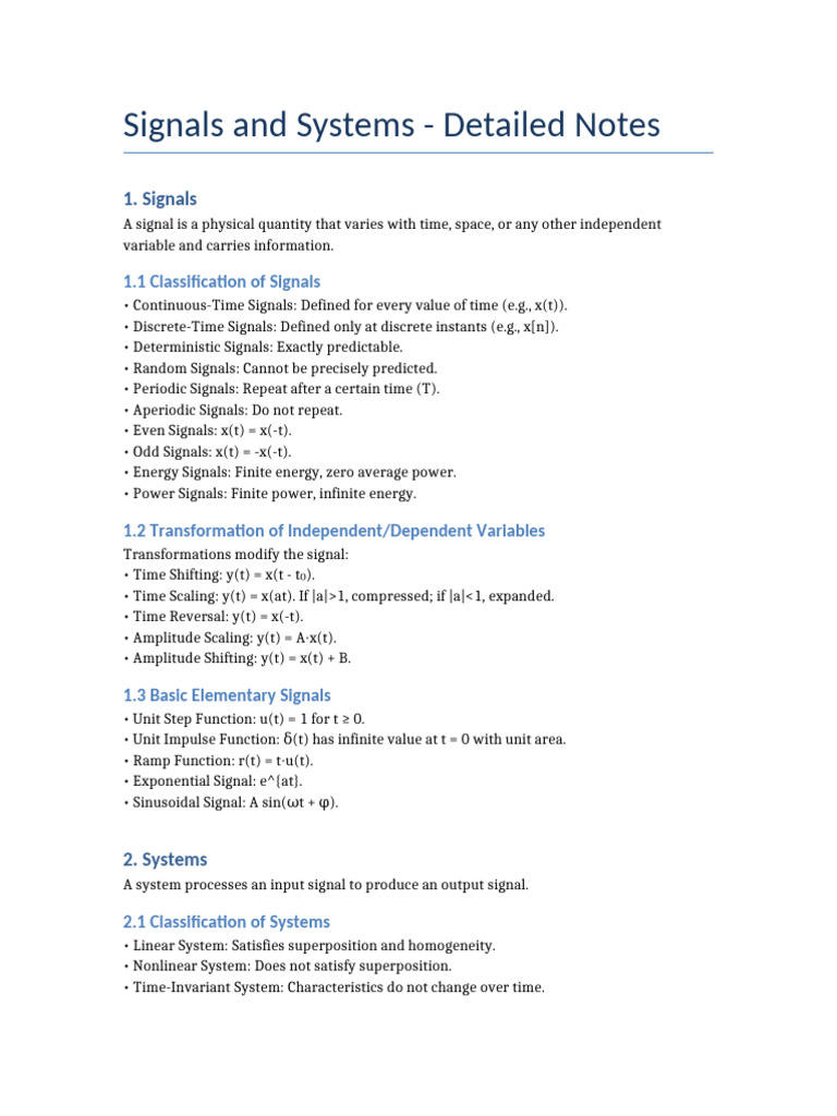 Signals and Systems Notes | PDF