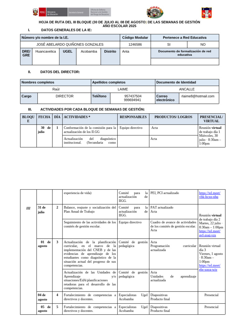Hoja de Ruta Semana de Gestion | PDF | Aprendizaje