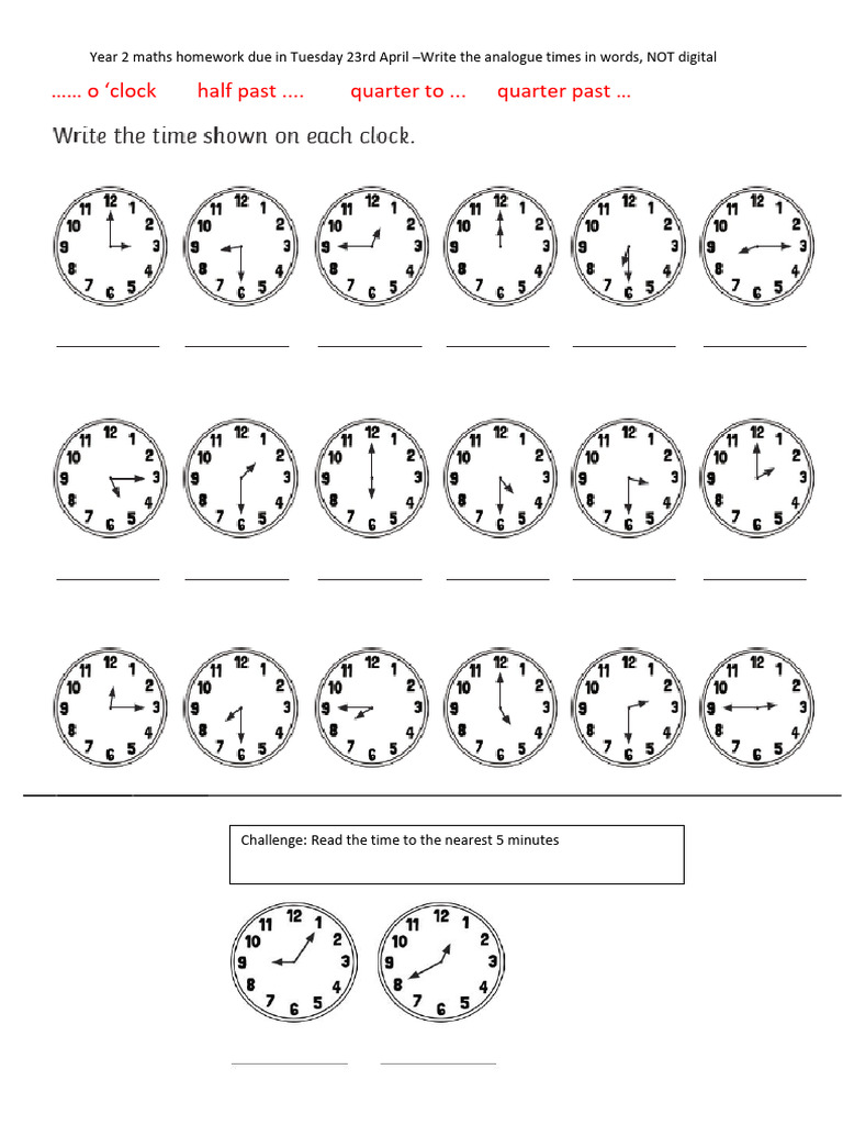 Year 2 Maths Homework Due in Tuesday 23rd April | PDF