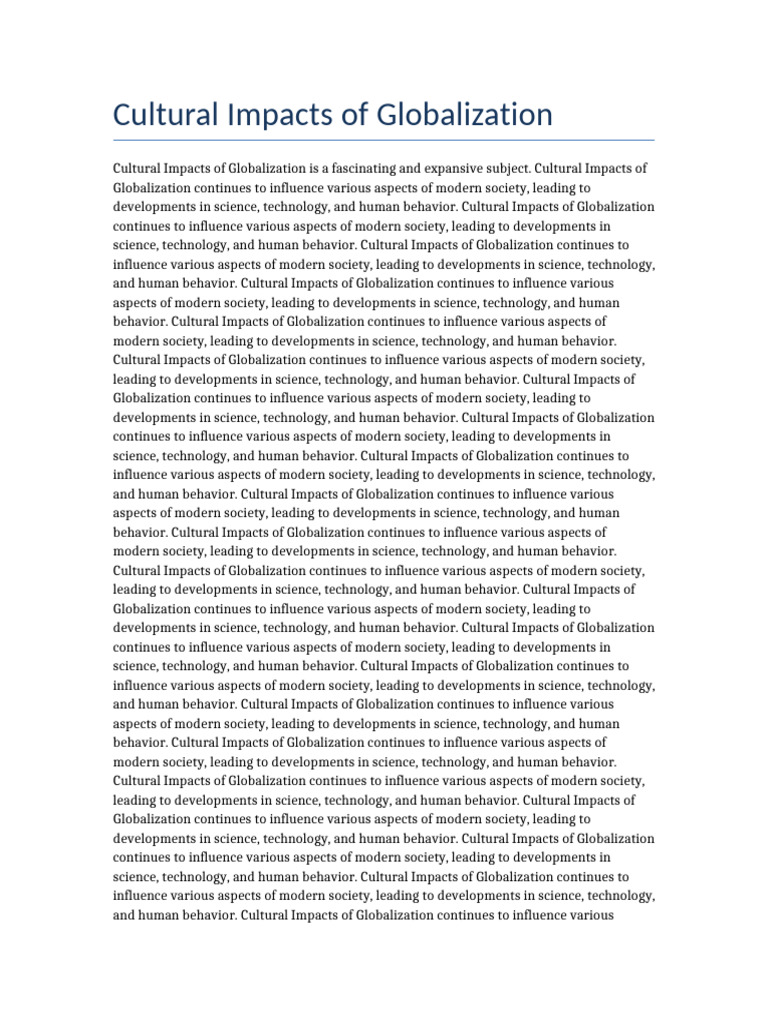 Cultural Impacts of Globalization | PDF | Behavioural Sciences | Psychology