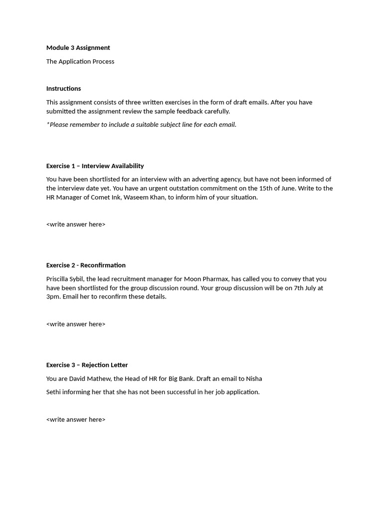 Email Drafts for Job Application Process | PDF