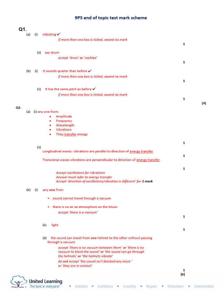 9PS End of Topic Test MS | PDF | Sound | Waves