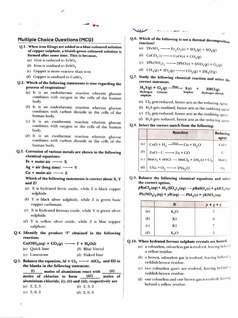 CH 1 X Worksheet | PDF | Chemical Reactions | Chlorine