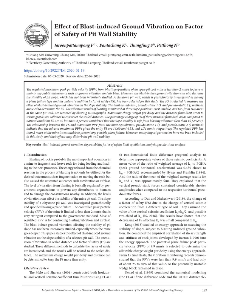 Blast Vibration Impact on Slope Stability | PDF | Mechanics | Applied ...